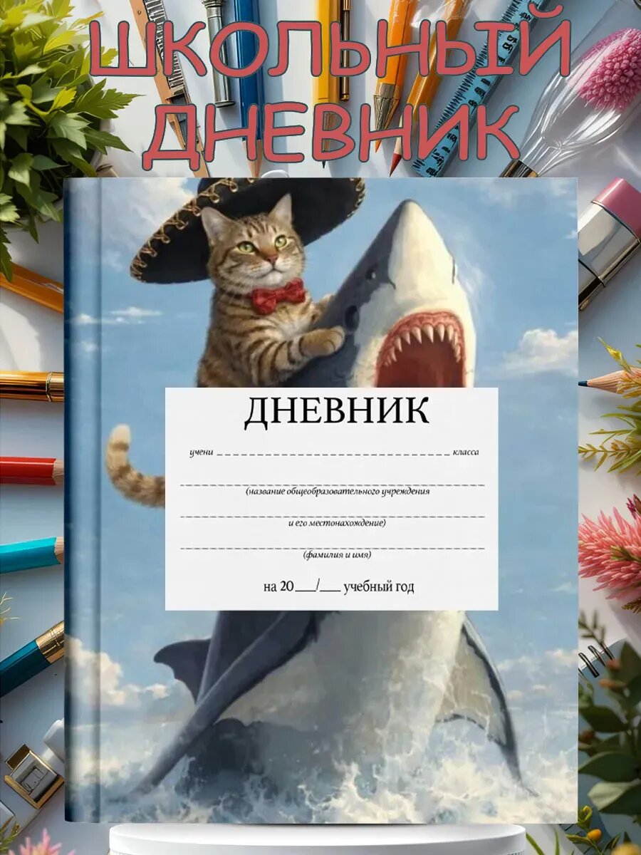 Дневник школьный 1-11 класс, c принтом кот, канцтовары