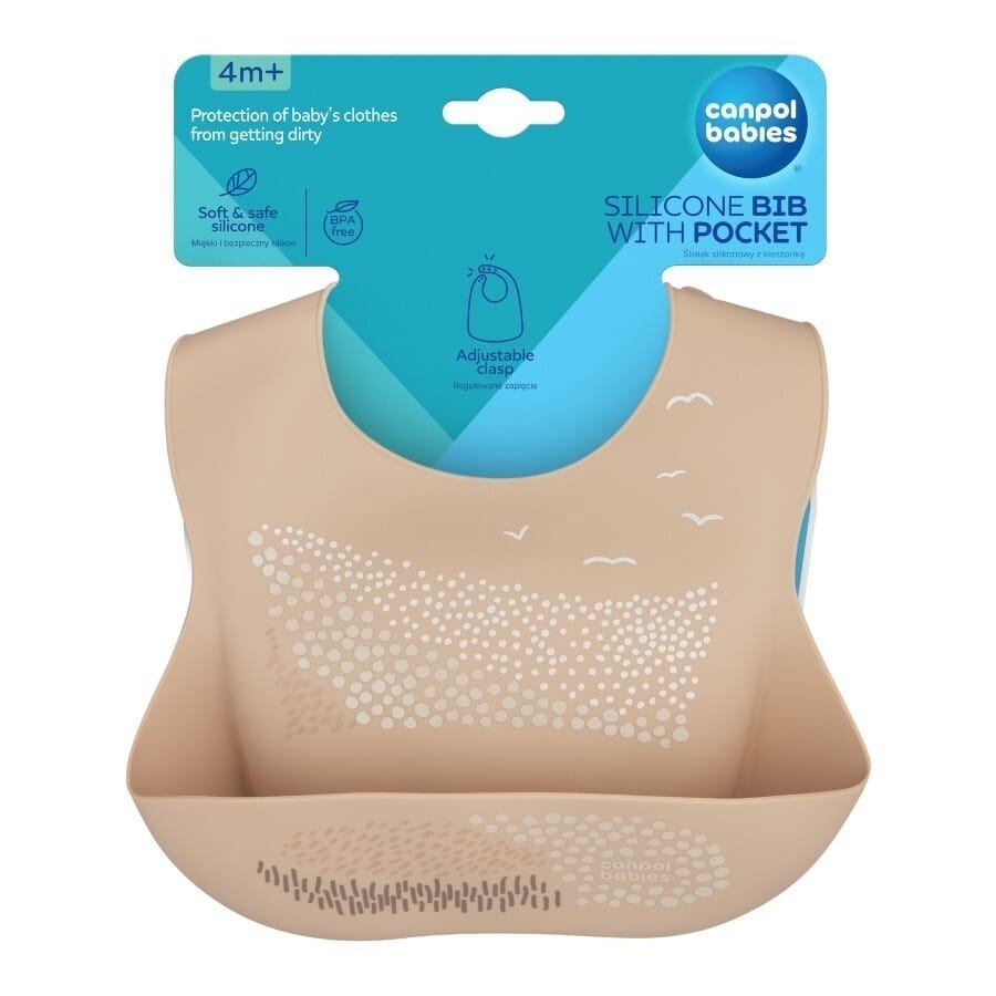 Слюнявчик Canpol babies силиконовый с кармашком, beige
