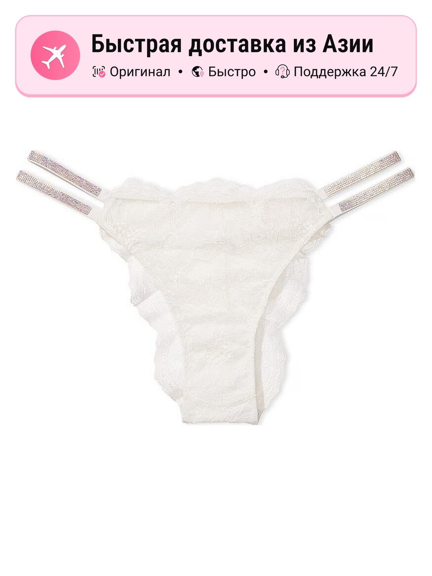 Бразилиана женские Victoria's Secret PINK/VERY SEXY двойными блестящими бретелями из кружева, Белые S EU, 1 шт, 10108133