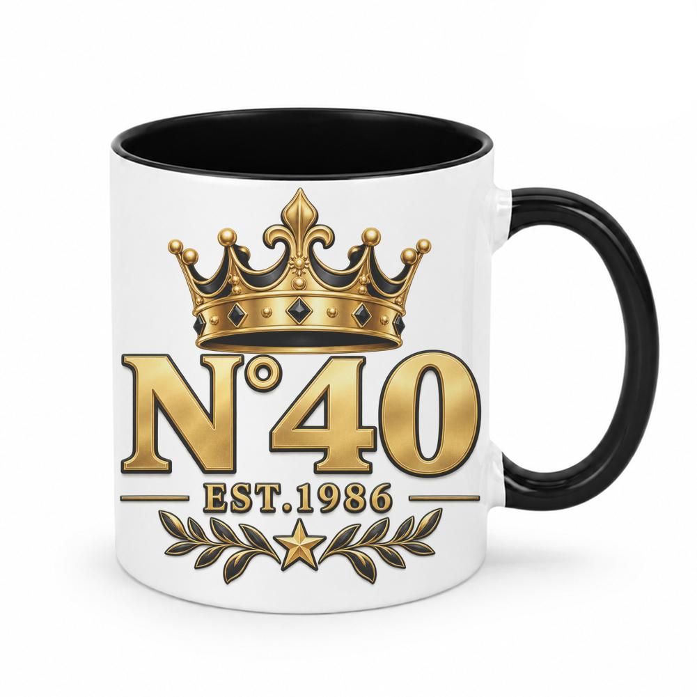 Кружка керамическая "N40" с золотой короной, белая с желтой внутренней частью