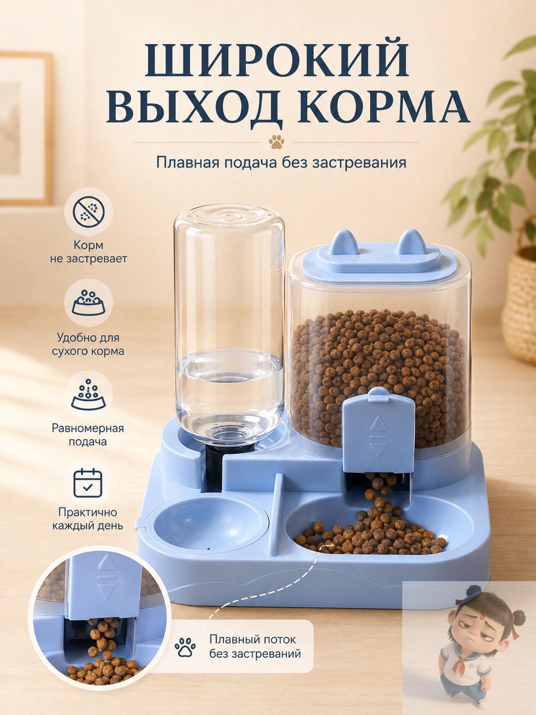 Автоматическая кормушка для домашних животных 2-в-1, поилка для воды, подходит для собак и корм для кошек сухой