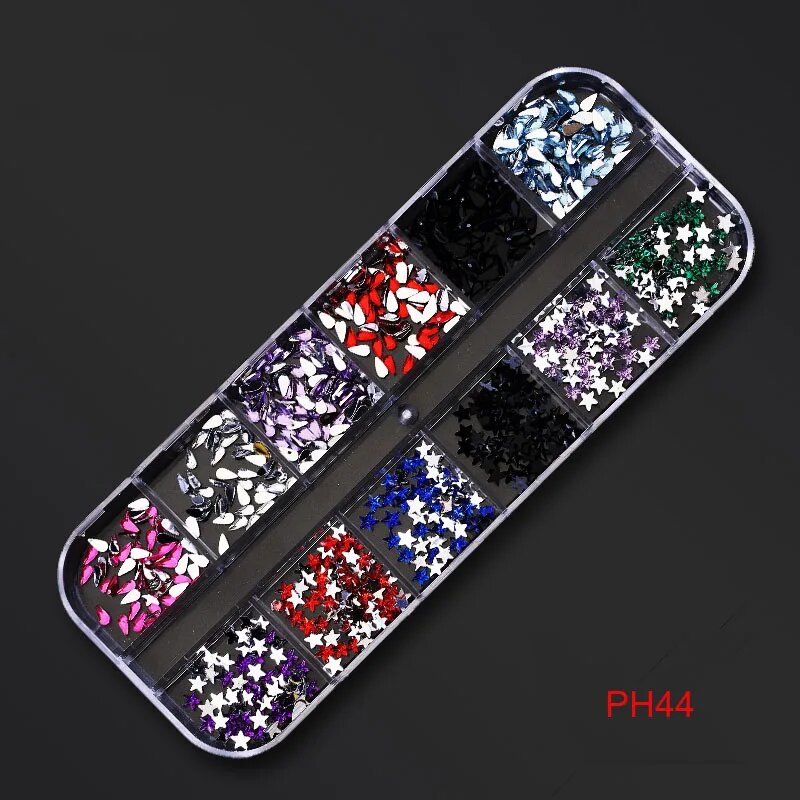 Стразы для ногтей PH44, 12 цветов