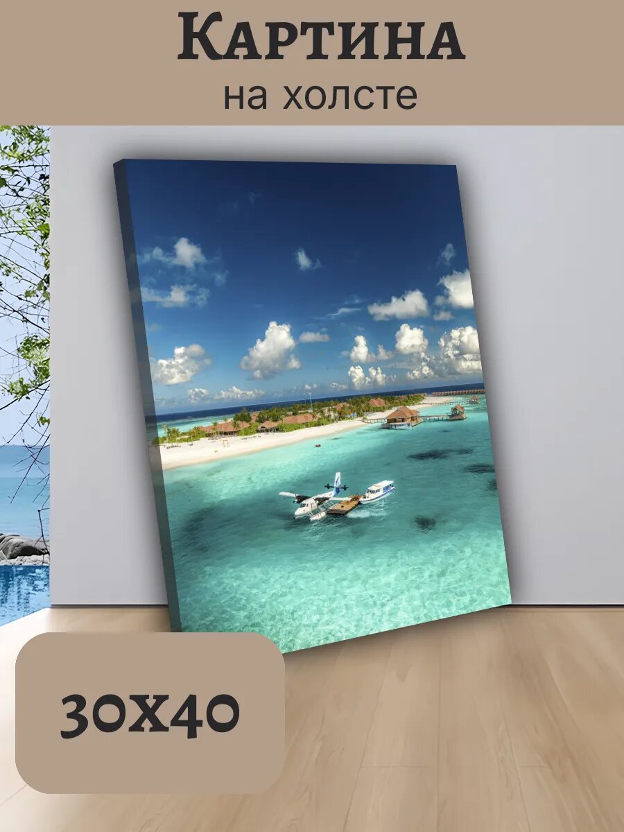 Картина Постер Мальдивы Maldives 30x40 с водным самолетом