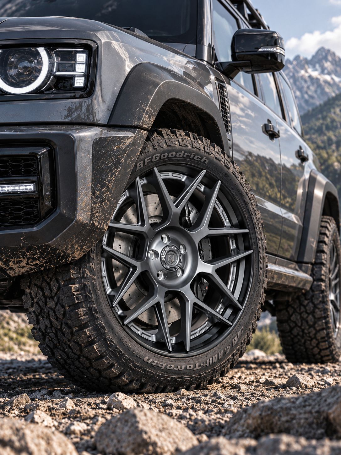 Кованый колесный диск CK 4160E2090-5 R20 9J ET30 5x108, матовые графитовые спицы, матовый черный обод