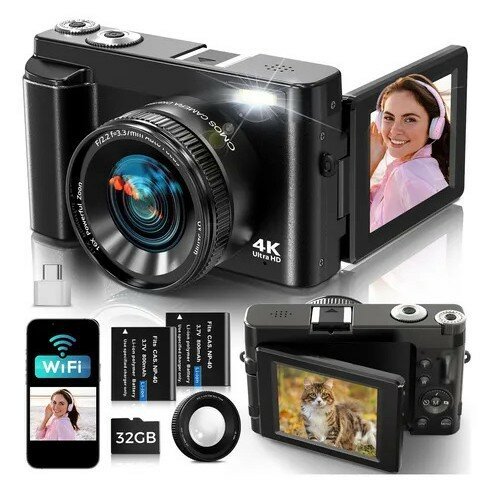 Цифровая камера CCD HD 10.8MP компактная видеокамера белого цвета с двумя батареями и картой 64GB