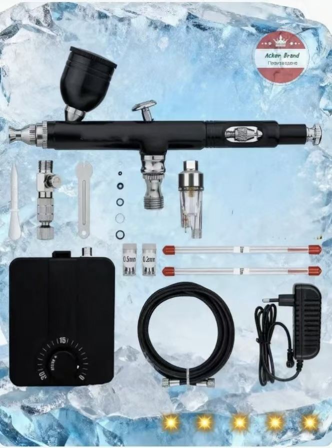 Набор аэрографа компрессором 30 PSI, двухфункциональный портативный аэрограф с бесшумным компрессором для покраски тортов и моделей