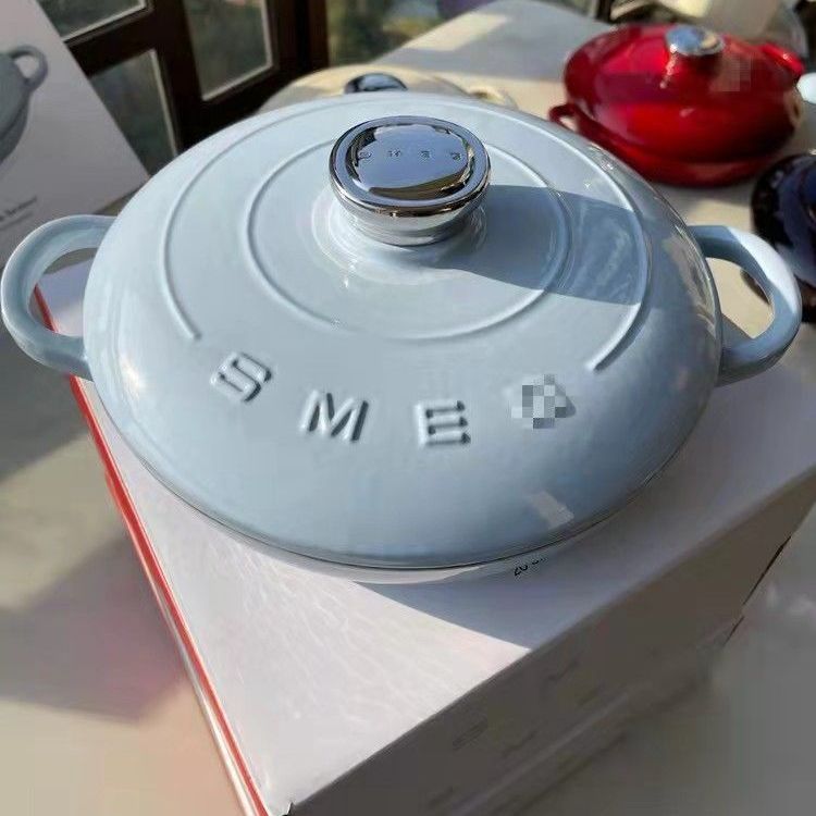 Кастрюля для морепродуктов Smeg, чугунная, синяя, с антипригарным покрытием, 2,2 л