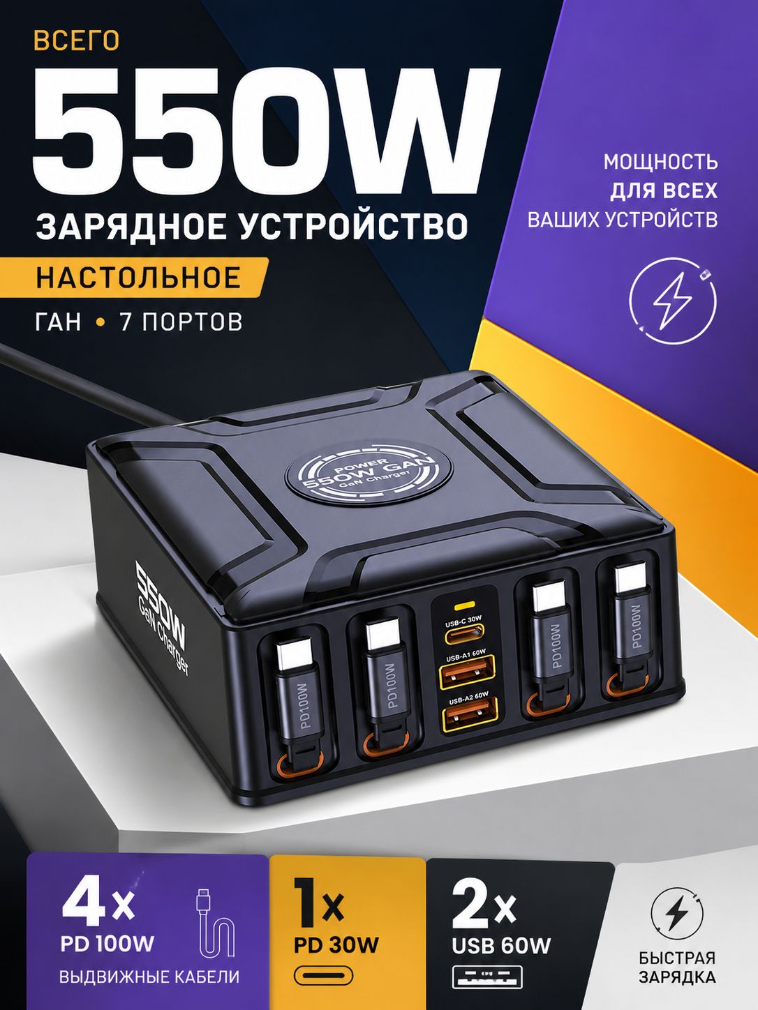 550 Вт GaN Зарядное Устройство С Эластичная Нить И PD 100 Вт и USB 60 Вт--SD925