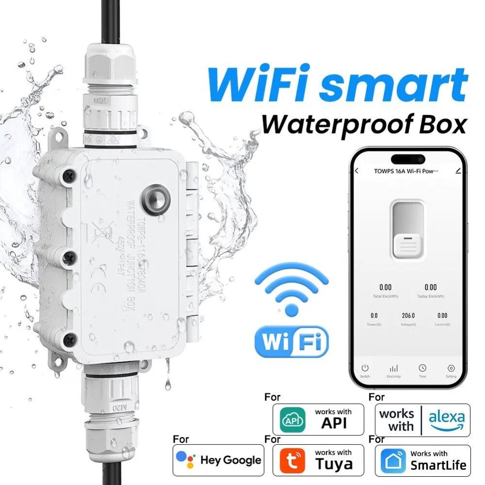 Умный Wi-Fi выключатель Tuya 1-16A, влагозащита IP67, мониторинг энергии