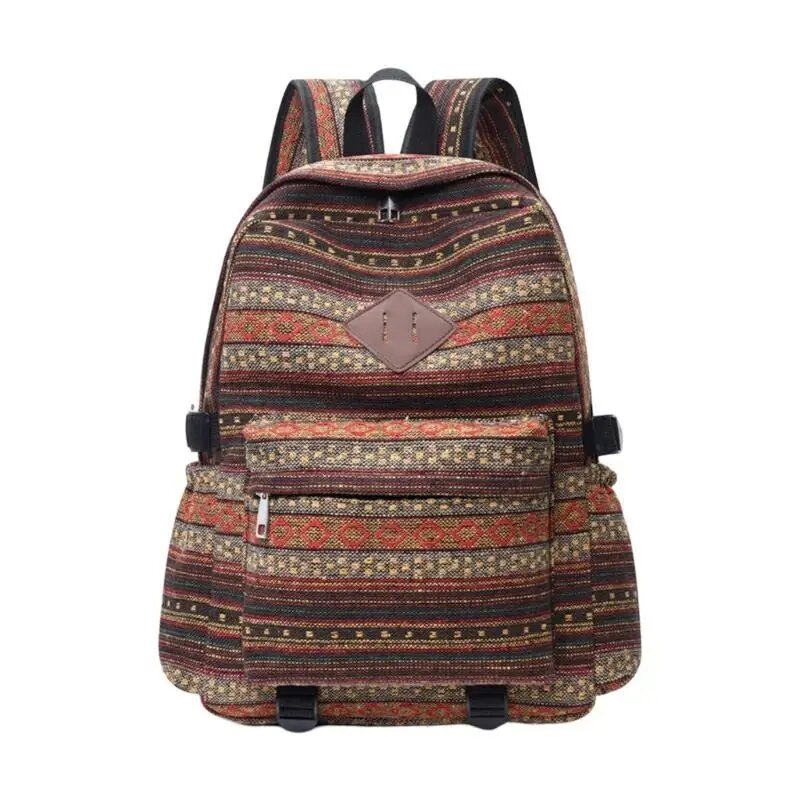 X5xa просторный рюкзак этнический стиль школьной сумки Canvas Book Bag для легкой Бежевый, Khaki