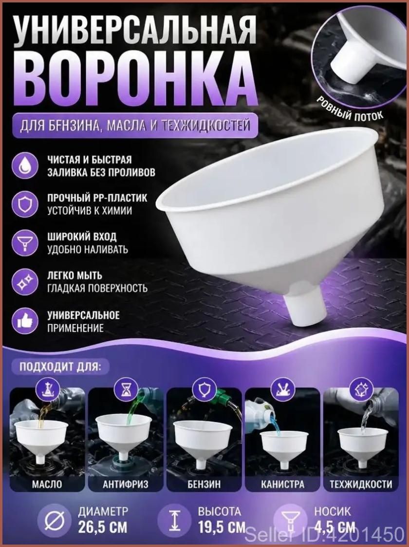 Воронка пластиковая с широкой горловиной для автомобиля и гаража