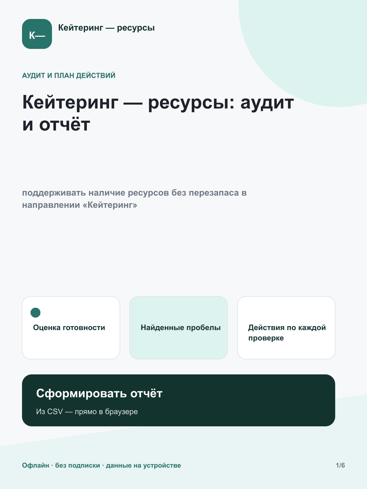 Кейтеринг — ресурсы: аудит и отчёт
