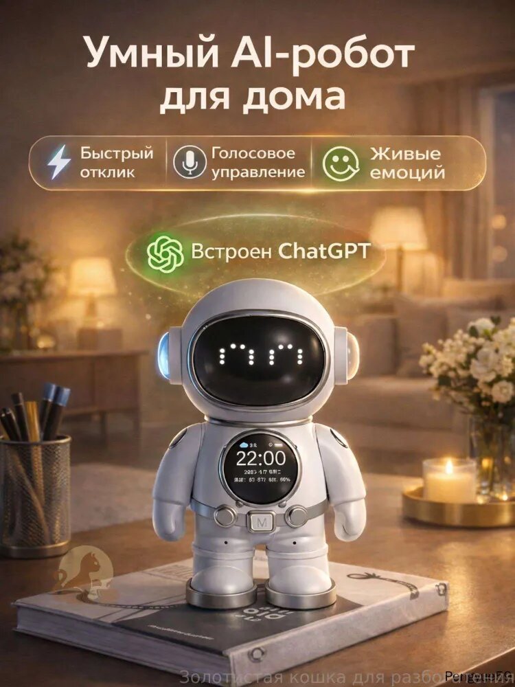 Интерактивный AI-робот помощник с голосовым управлением, будильником и Bluetooth/Wi-Fi