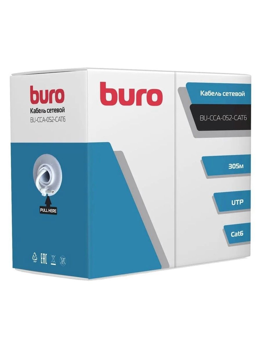 Кабель сетевой Buro BU-CCA-052-CAT6 UTP 4 пары cat6 solid 0.52мм CCA 305м серый