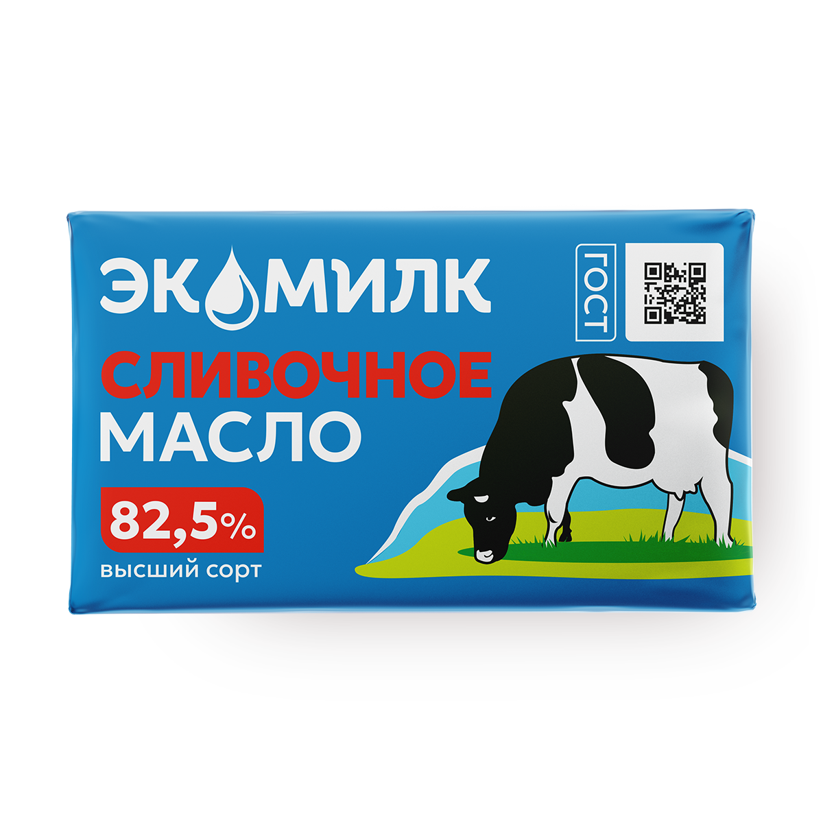 Масло сливочное Экомилк, 82% жирности, высший сорт, ГОСТ, 180 г