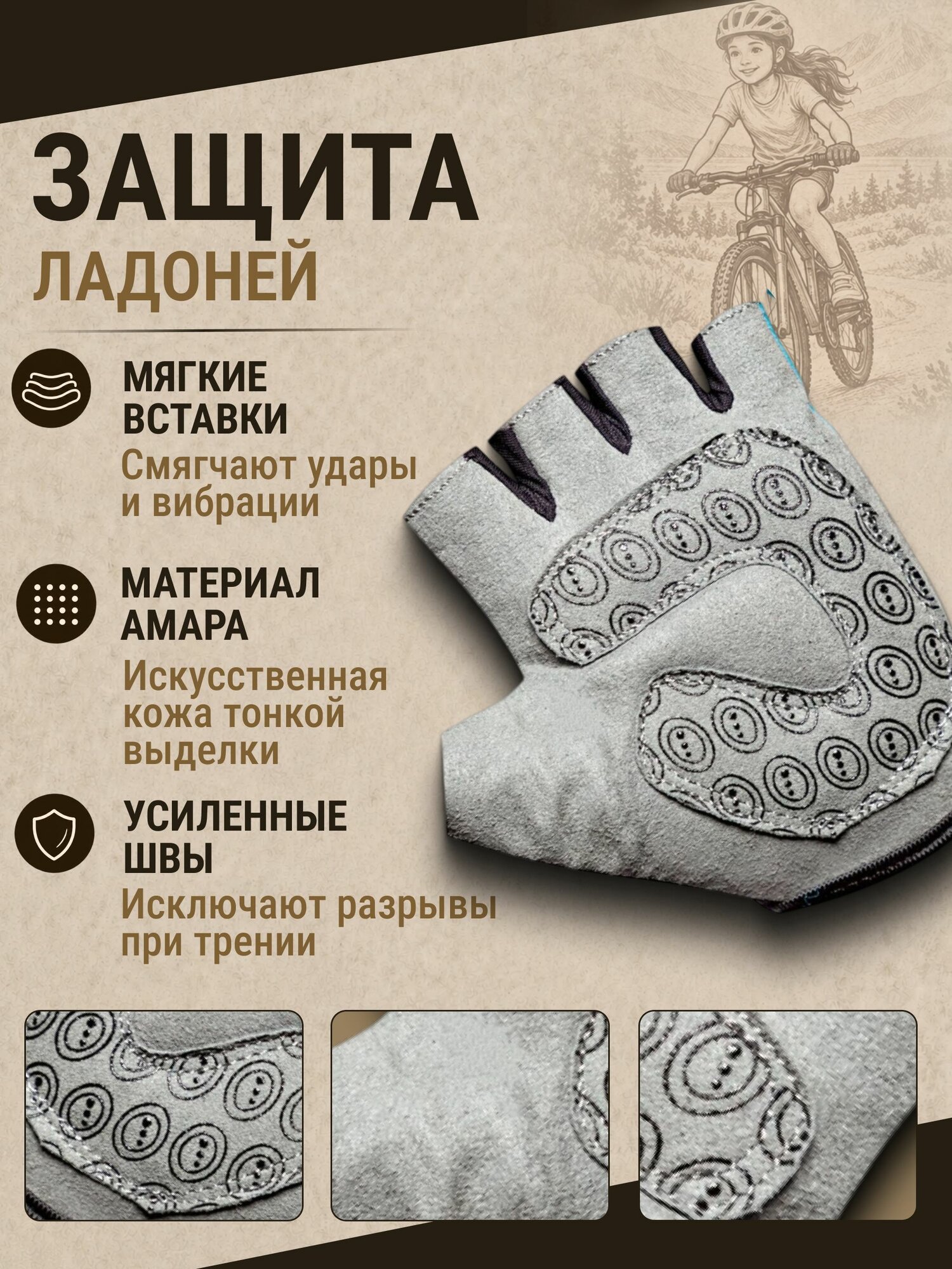 Перчатки для велосипеда детские без пальцев kids STG 819 размер М