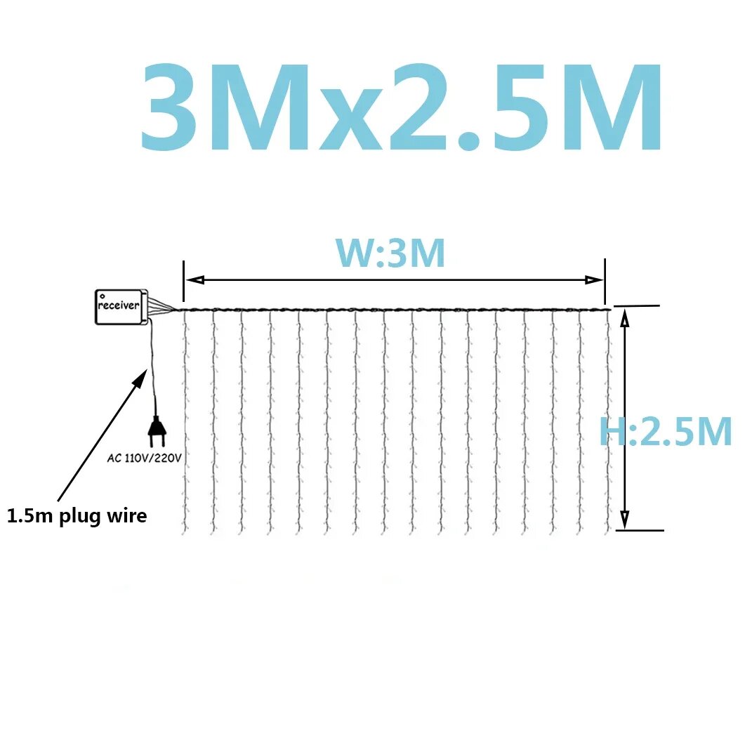LED гирлянды-снежинки KIKIELF для наружного декора 3x3/6x3/10x3м 325, Cool white, 220V-240V
