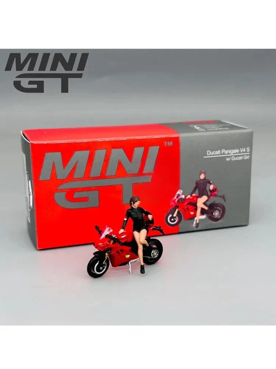 Машинка 1/64 #682 Panigale V4 S w Girl Red, мотоцикл из сплава, высота 4