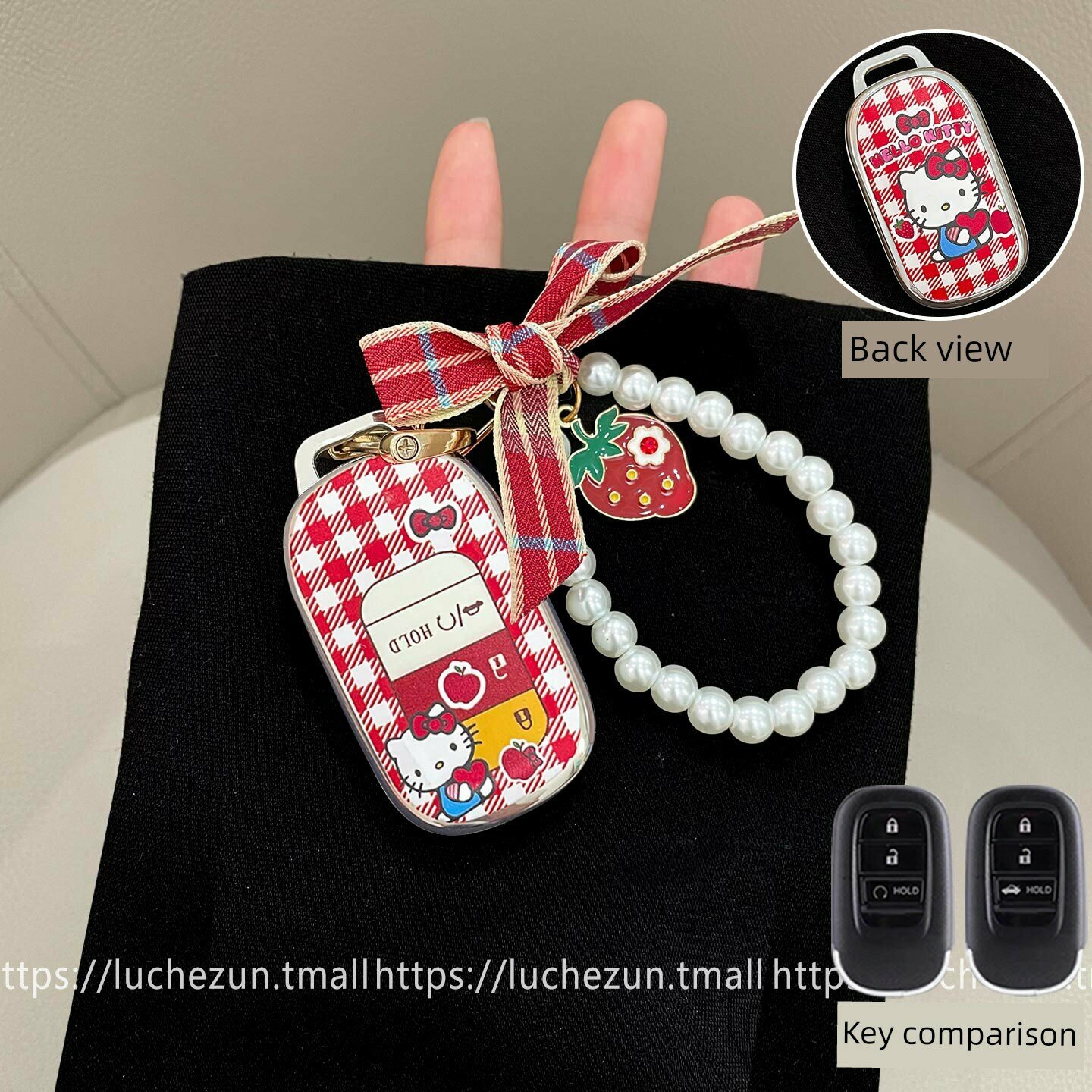 3-кнопочный Hello Kitty с клубничным бантом и мотивом сердца браслет