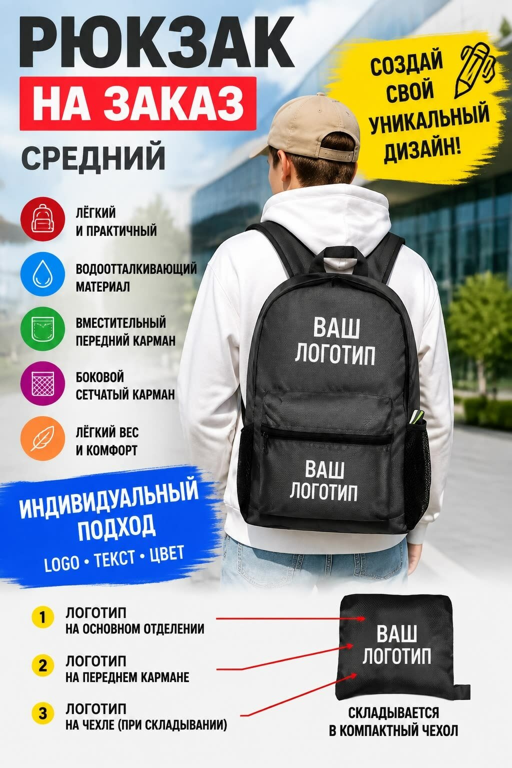 Рюкзак, дорожная сумка, складной, для езды полиэстер вместительный голубой