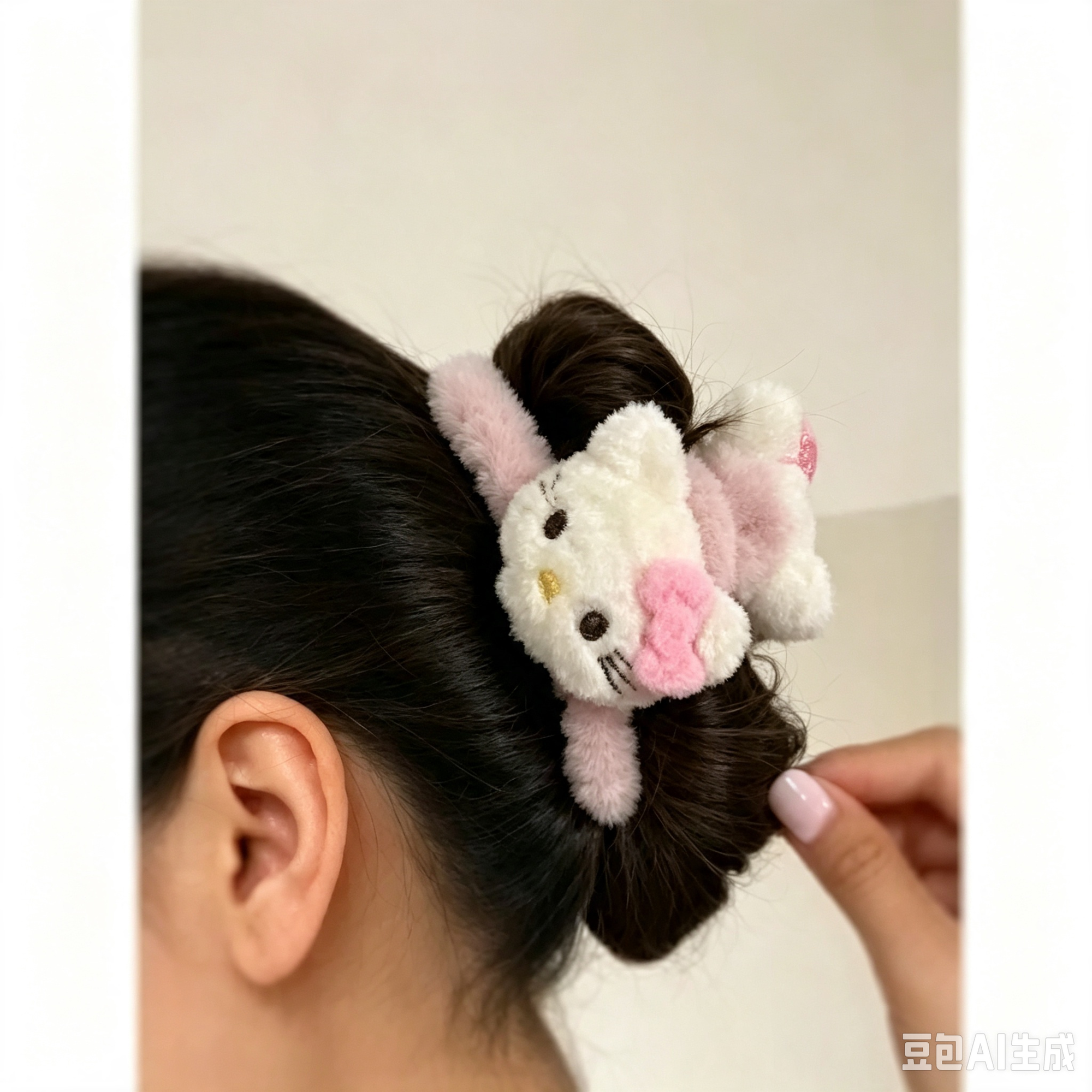 Крабик для волос пушистый Hello KittyКрабик для волос пКрабик для волос п