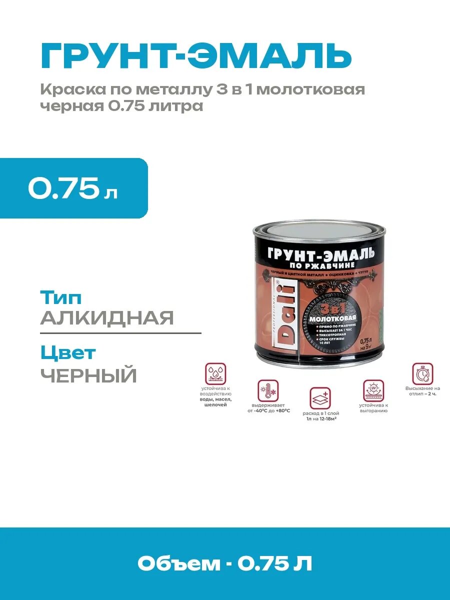 Краска для металлических поверхностей молотковая черная