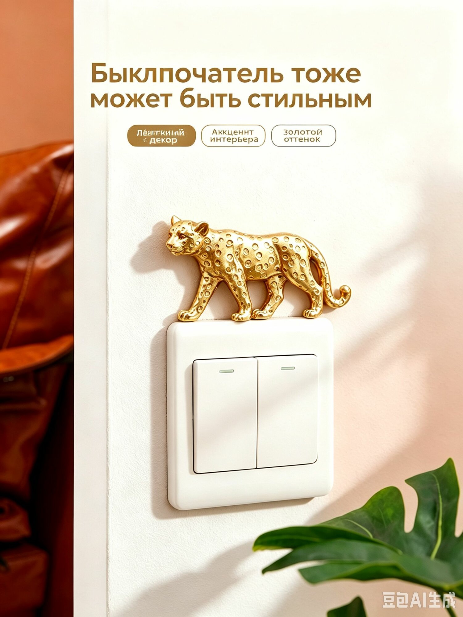 Декор для выключателя Золотой леопард