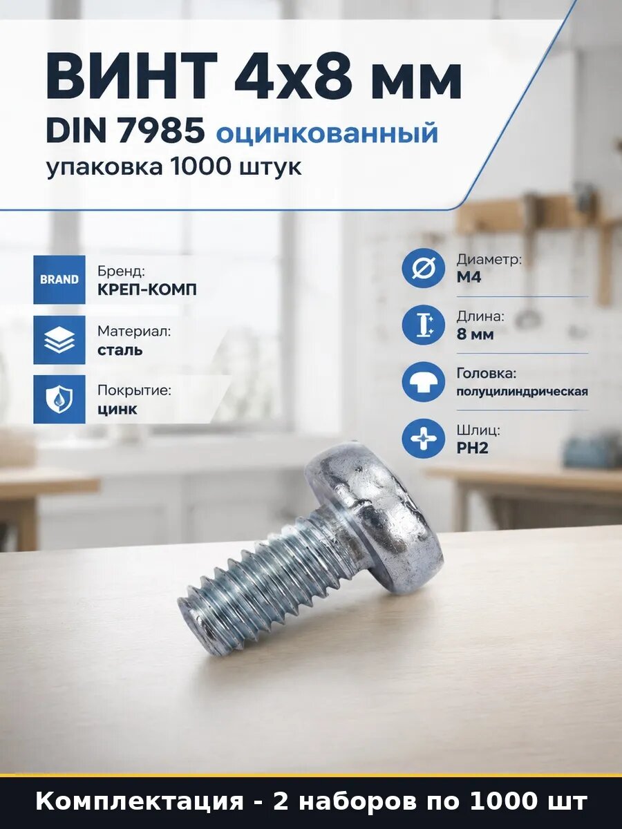 Набор 2000 шт Метизы винты DIN 7985 М4 оцинкованные упаковка