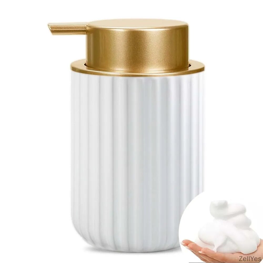 Cankypu Дозатор для жидкого мыла, Керамика, ABS-пластик, Белое золото, 13.5x8 см