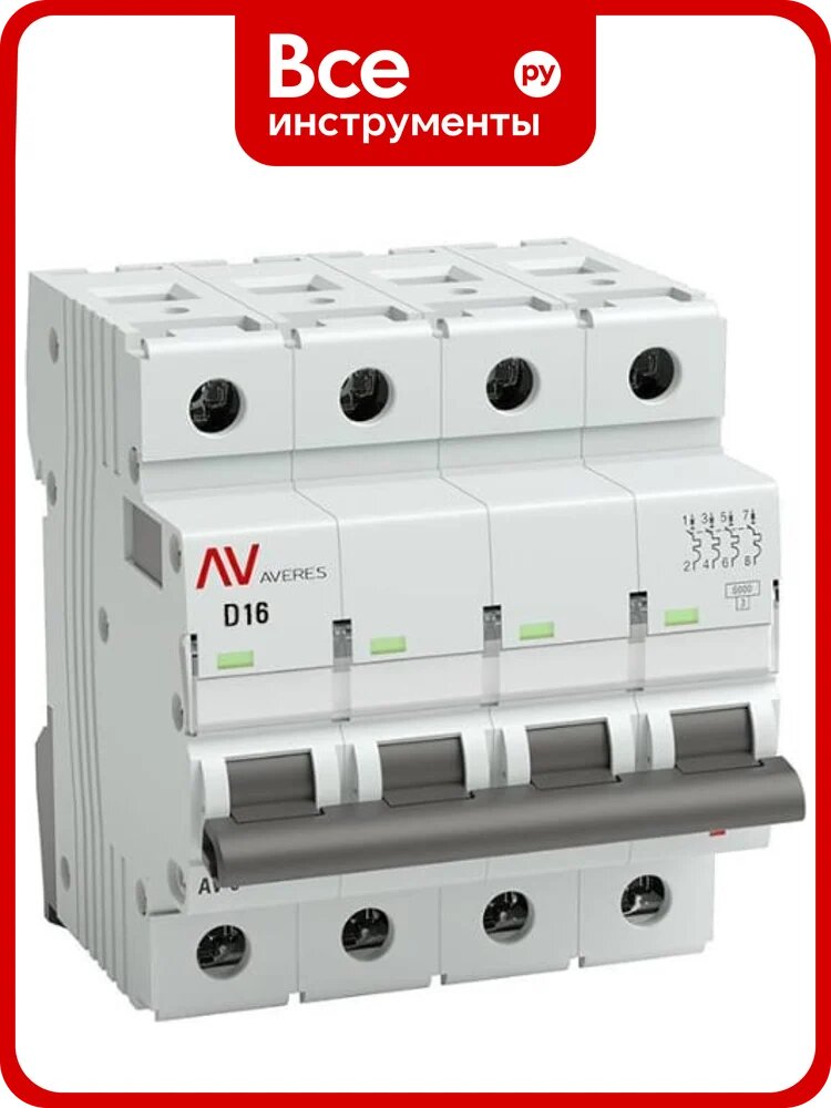 Автоматический выключатель EKF AVERES AV-6, 4P, 16A, 6kA mcb6-4-16D-av