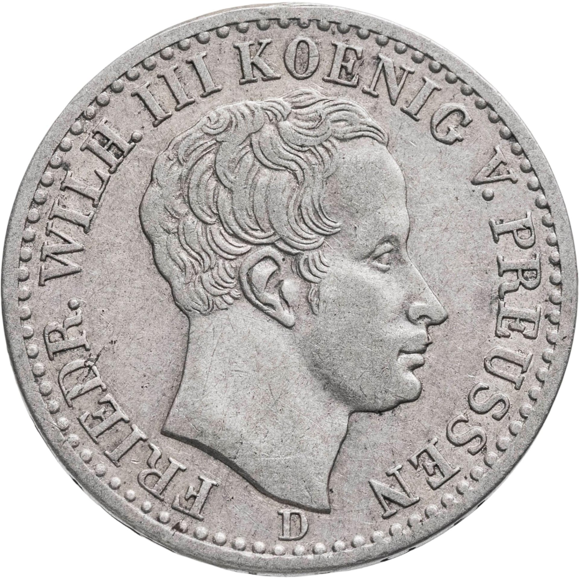 Королевство Пруссия, король Фридрих Вильгельм III 1/6 талера 1840, Серебро 521, в сохранности XF