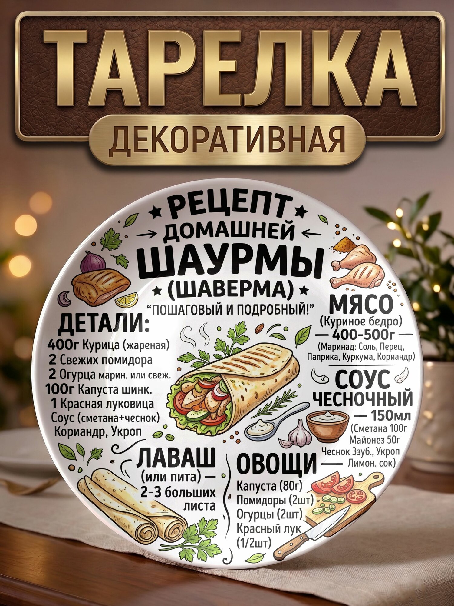 Тарелка декоративная Рецепт домашней шаурмы