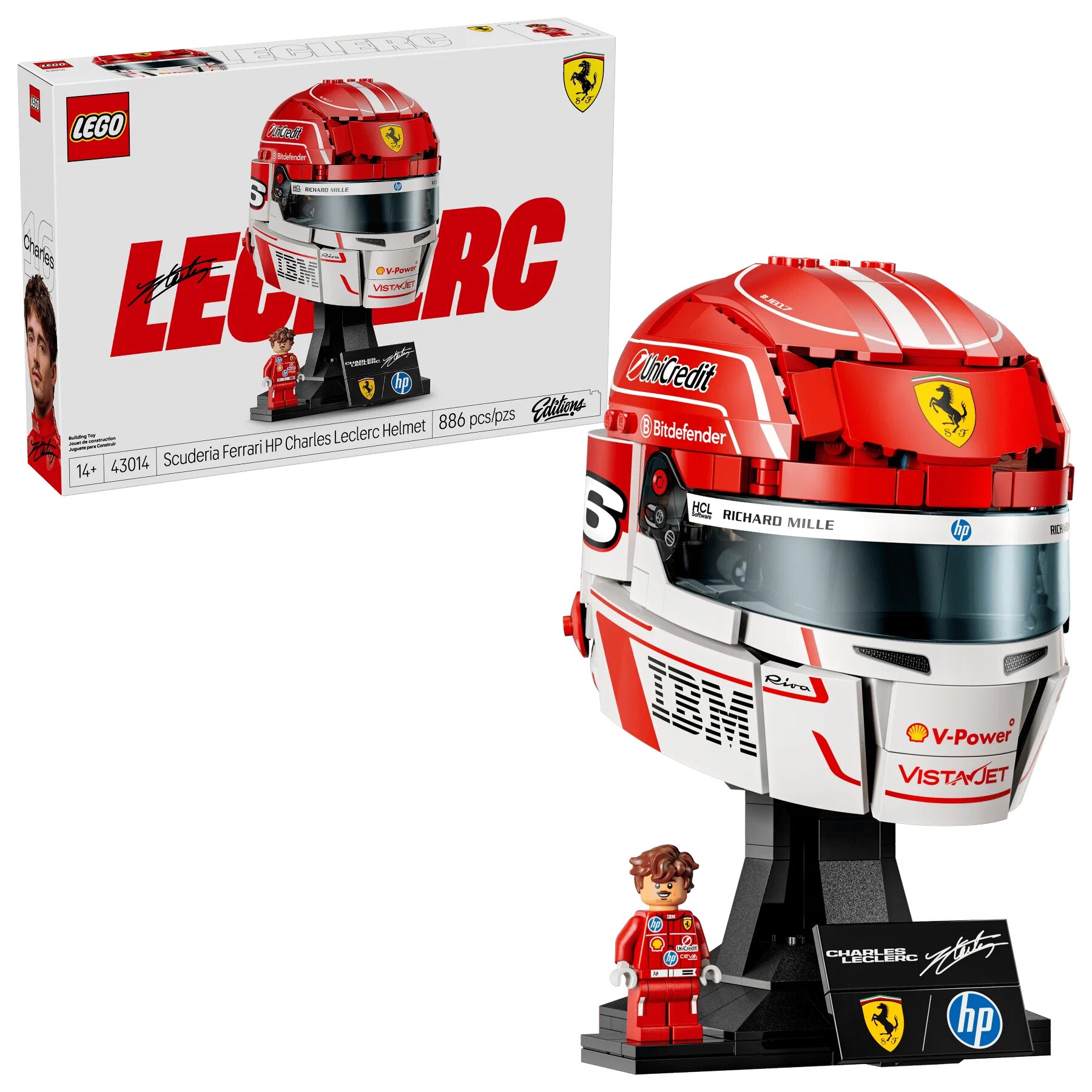 Конструктор LEGO 43014 Шлем Scuderia Ferrari HP Шарля Леклера, 886 дет.