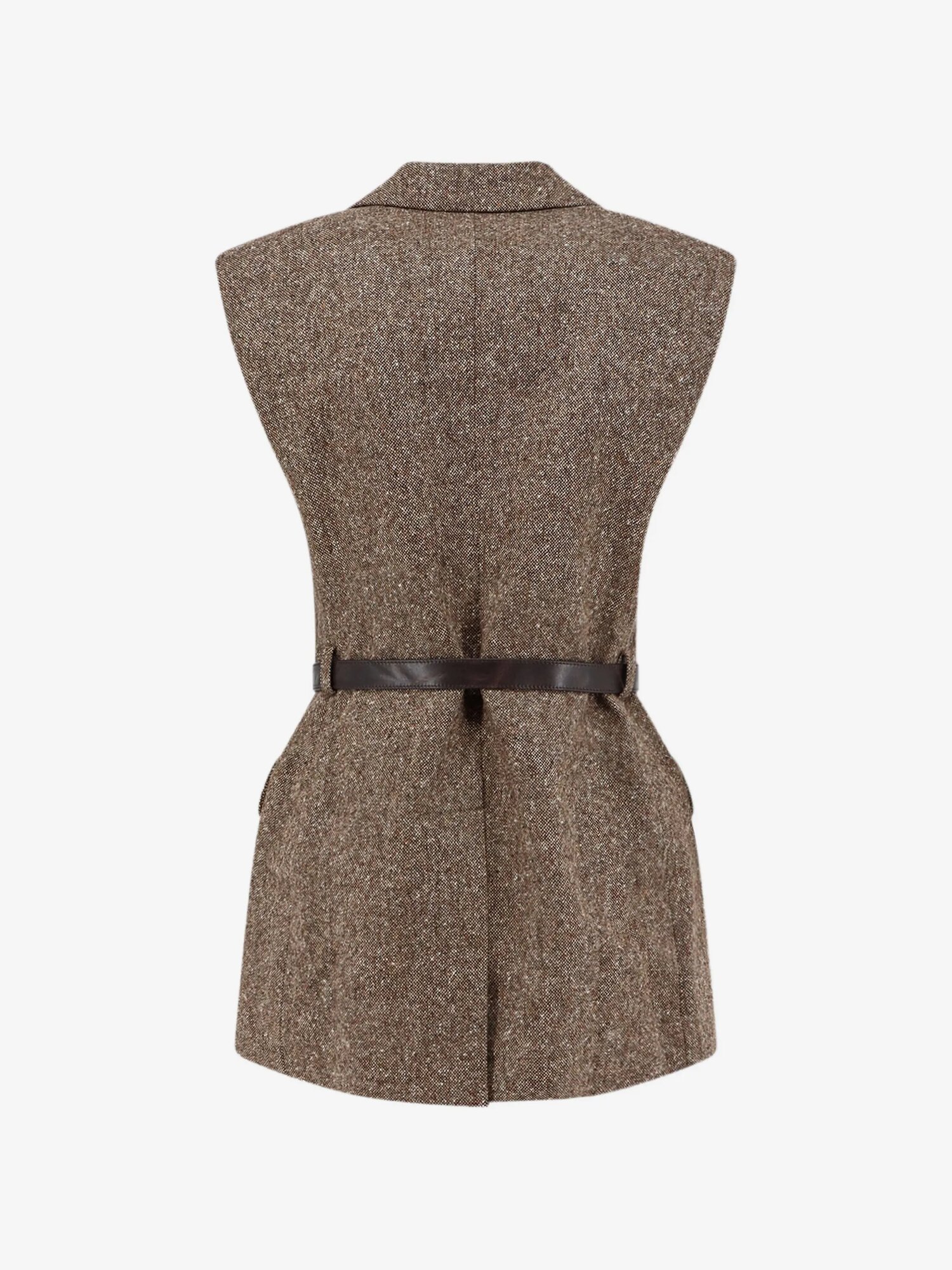 Пальто BRUNELLO CUCINELLI Belted double-breasted waistcoat, размер 42, коричневый — фото 1