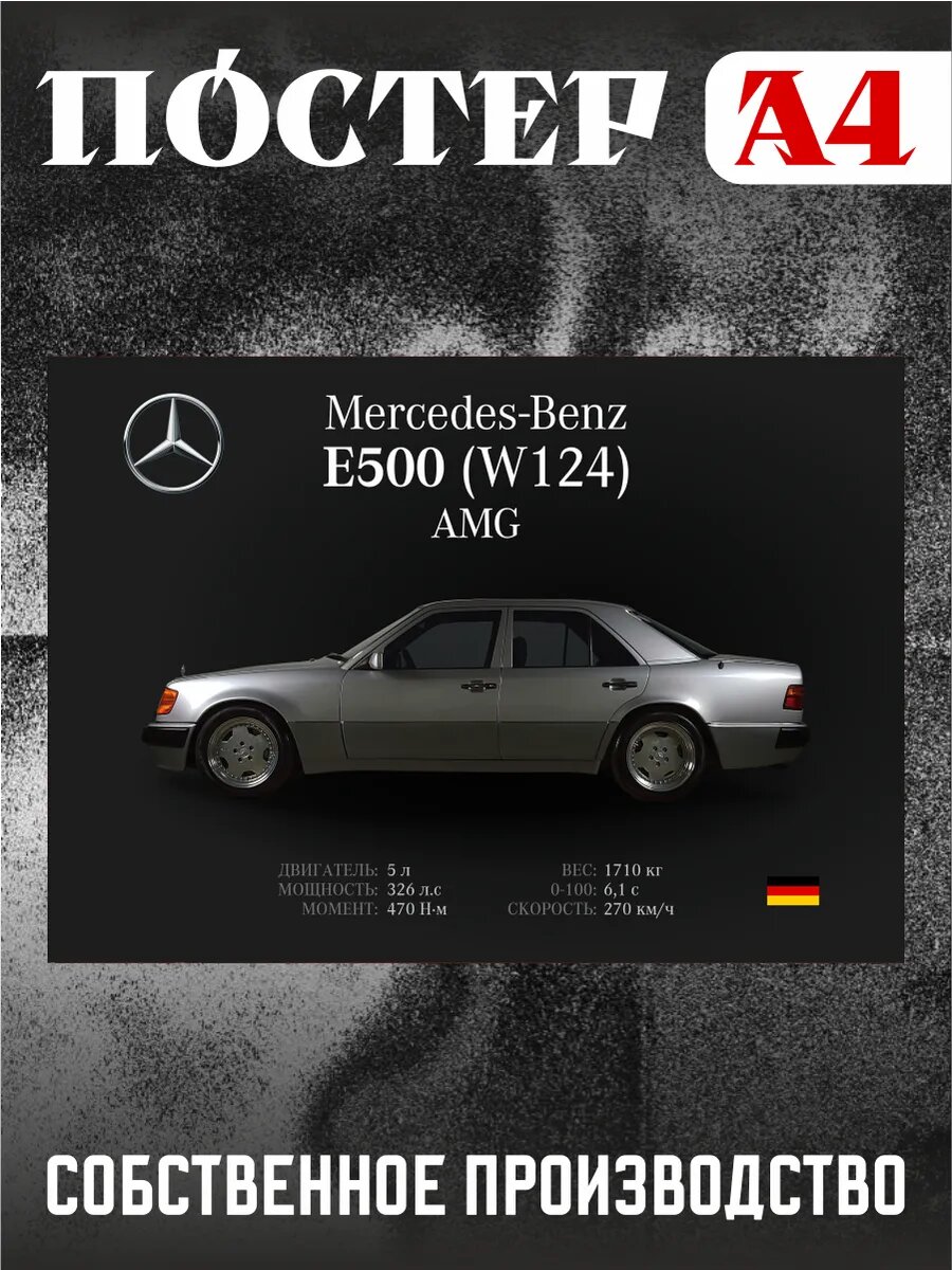Постер на стену интерьерный А4 Mercedes W124 AMG мерсесес