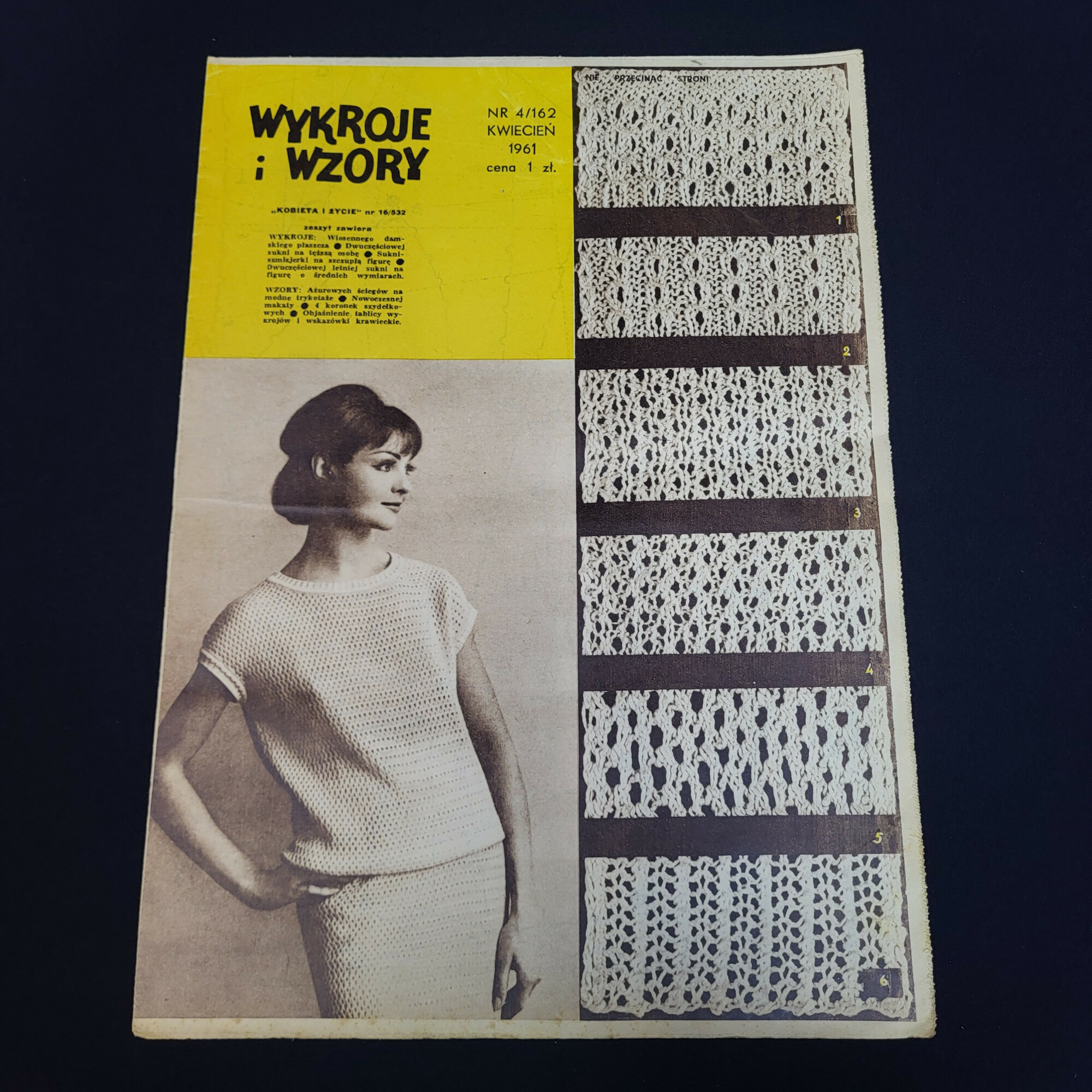 Журнал винтажный, СССР. Приложение с выкройками и узорами, апрель 1961 года, польское издание