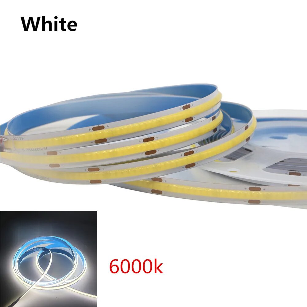 AELED COB светодиодная лента 12В/24В 0.5м-5м 3000K/4000K/6000K 6000K, 12V 528leds, 1 м