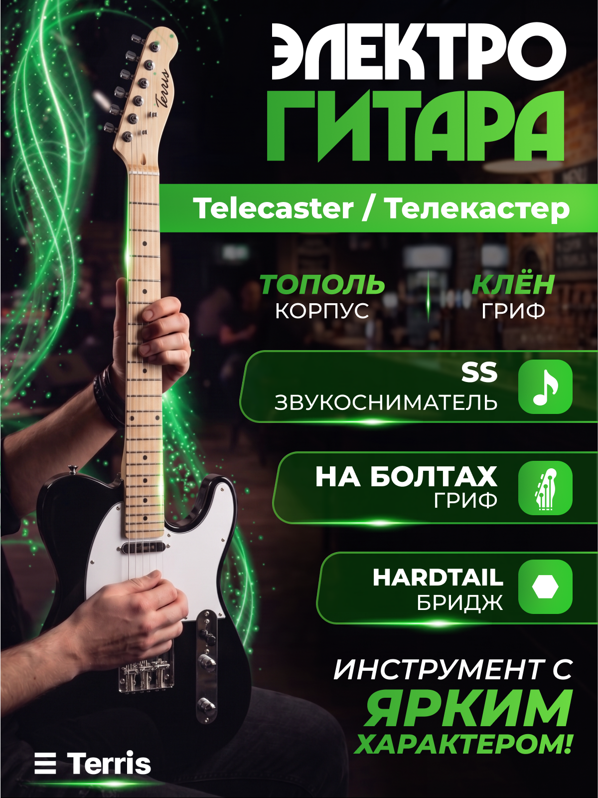 TERRIS TTL-039 BK Электрогитара телекастер, SS, 1V 1T, цвет черный