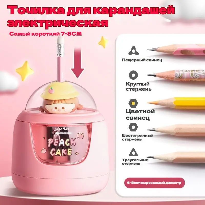 Точилка для карандашей электрическая розовая, компактная настольная модель для студентов и школьников, автоматическая за