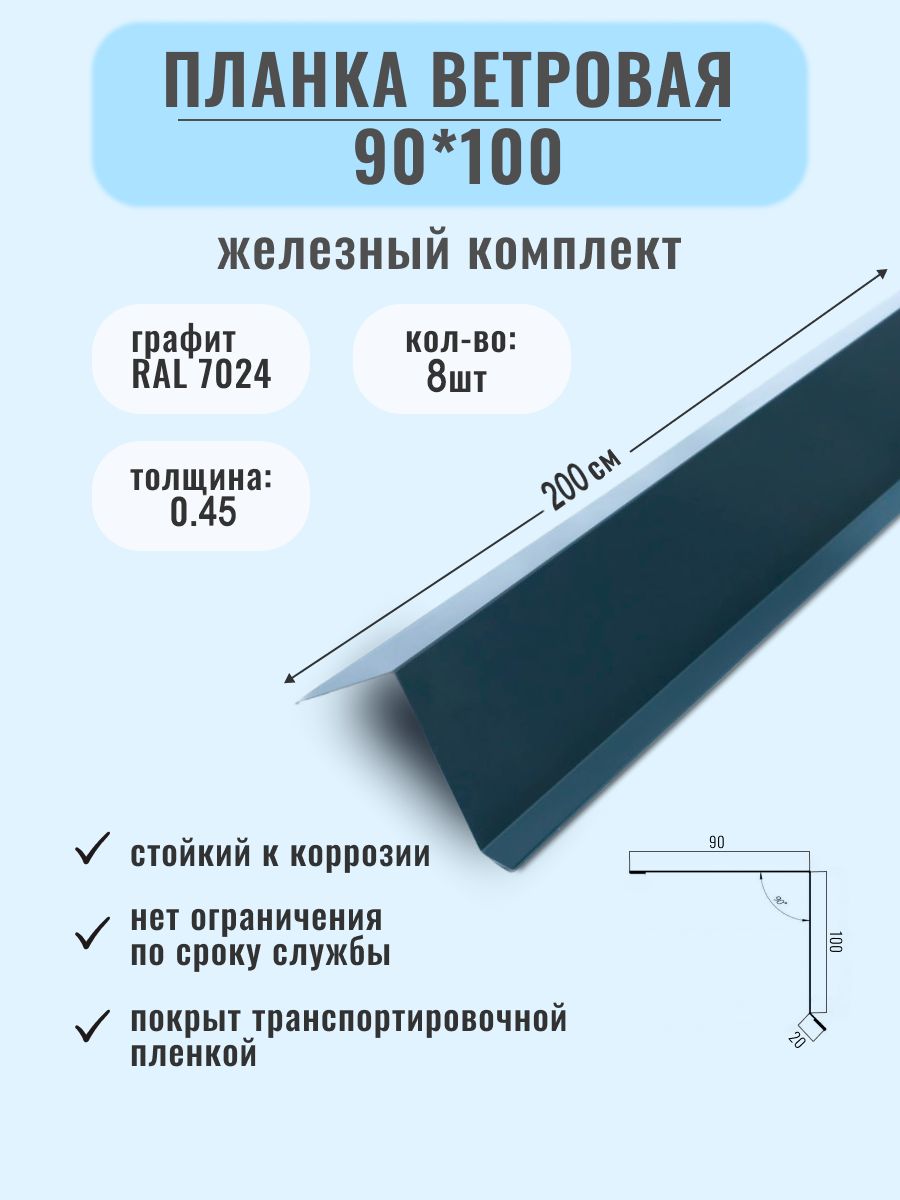 Ветровая планка для кровли 90х100х2000/торцевая/карнизная