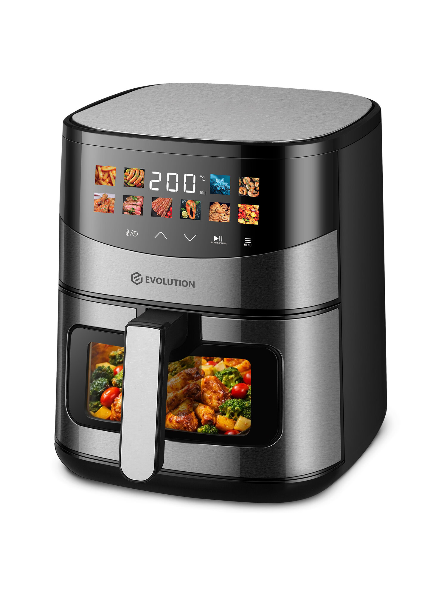 Аэрогриль Evolution AIRO 6120W, 6 л, аэрогриль без масла, 2000 Вт, с окном и подсветкой, 10 программ, LED дисплей