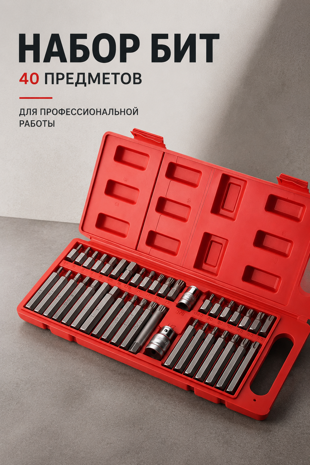 Набор бит TORX, SPLINE и шестигранных, 40 предметов, в пластиковом кейсе