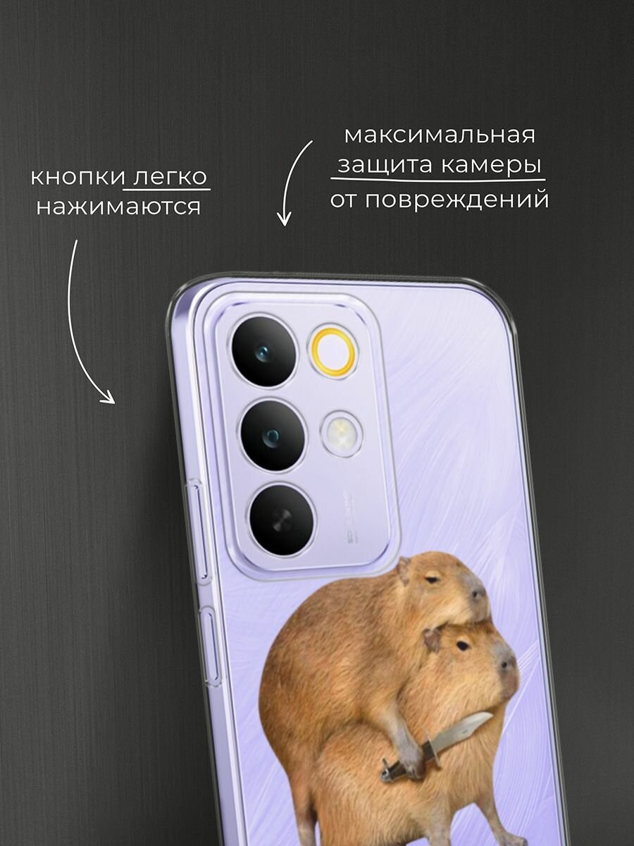 Чехол на Realme C85 / Реалми C85 с принтом Капибара с ножом, прозрачный — фото 1