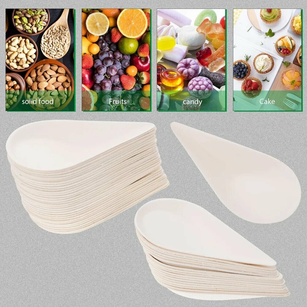 Одноразовые блюдца для десертов, изготовленные из биомассы, форма капли, объем 50 предметов