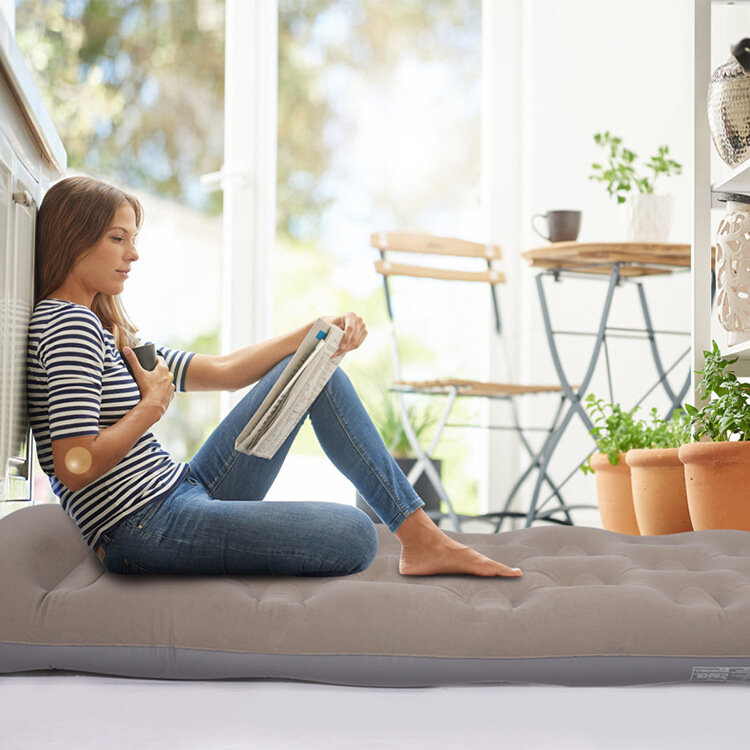 Надувной матрас для ленивого сна, кемпинга, складной кровати на открытом воздухе, флокированный ПВХ, односпальный воздушный матрас для домашнего использования