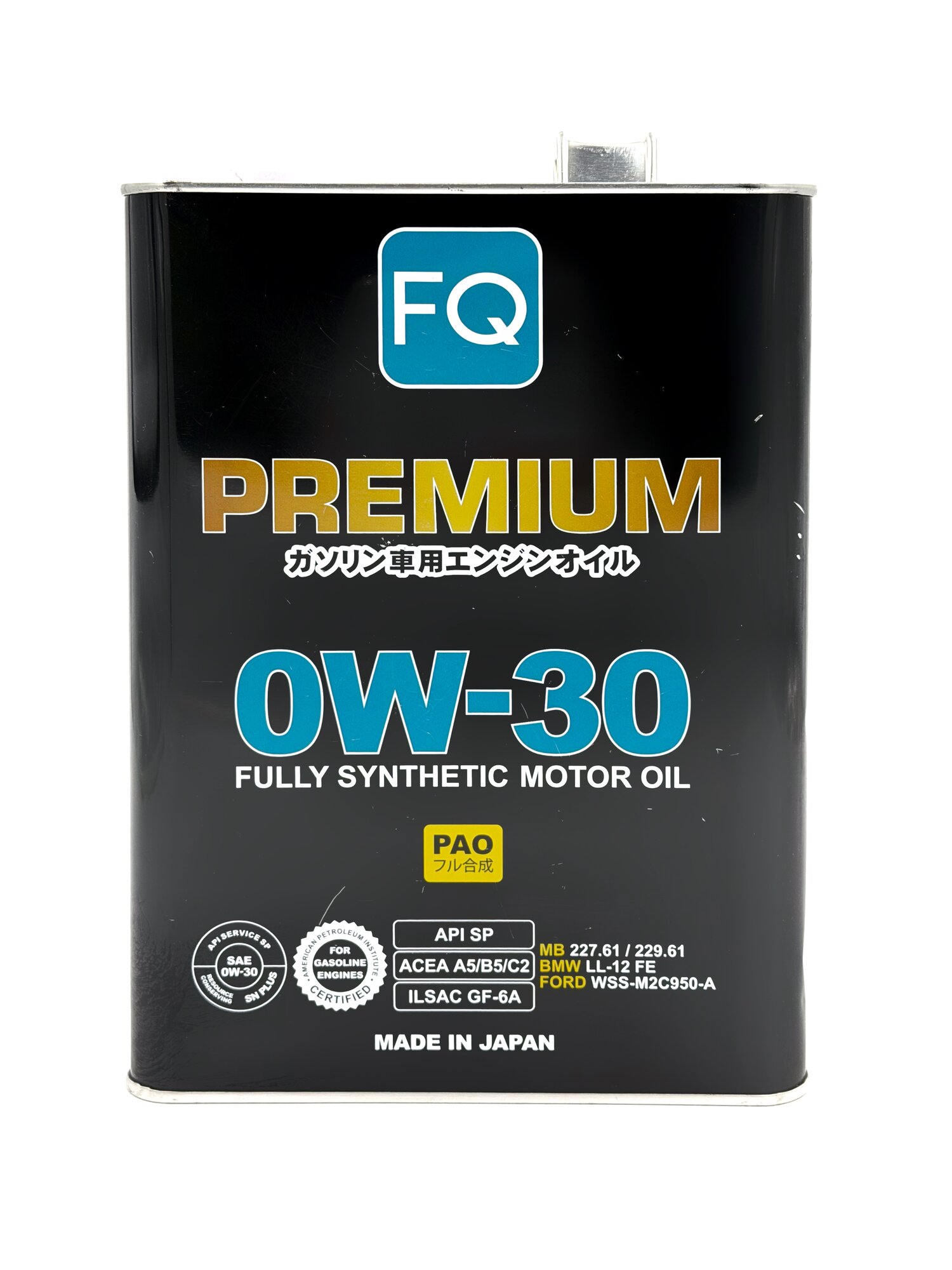 Масло моторное FQ PREMIUM 0W-30 Fully Synthetic (PAO), 4 литра