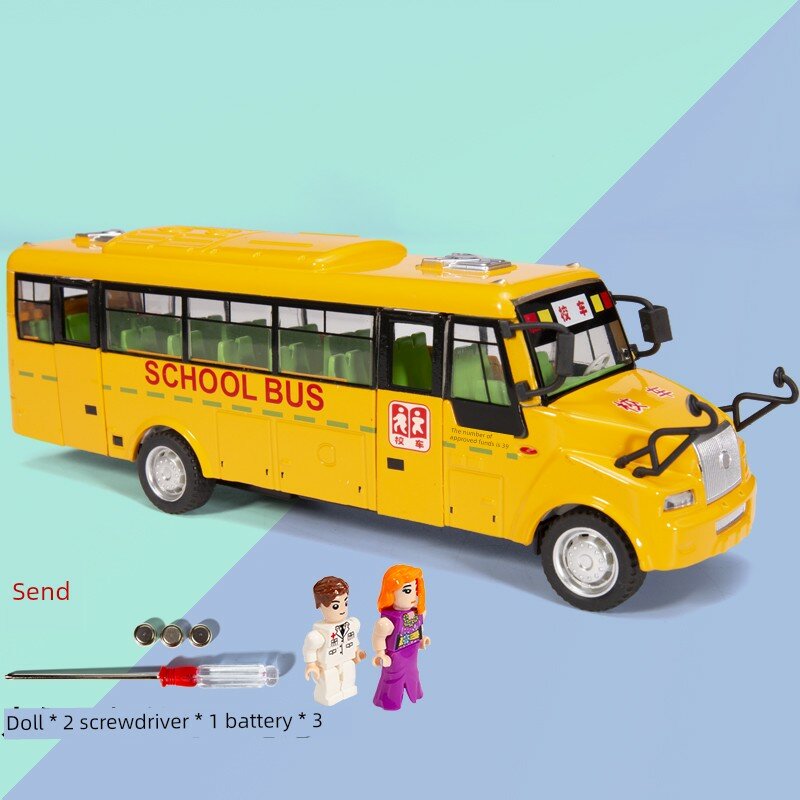 Желтый металлический школьный автобус-школьный автобус с 2 фигурками, звук и свет