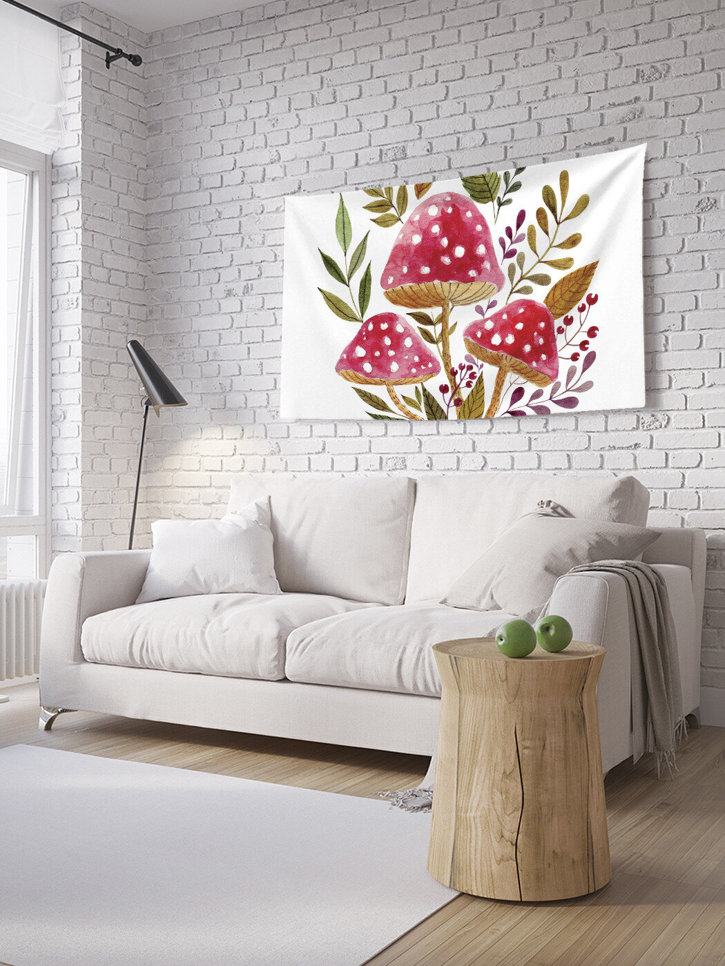 Горизонтальное фотопанно на стену "Мухоморы в листве", 150x200 см