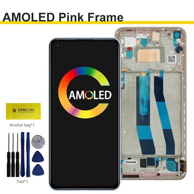 Экран Amoled для Xiaomi 11 Lite 5G NE 2109119DG, ЖК-дисплей, цифровой сенсорный экран для Mi 11 Lite 5G NE 2107119DC, замена AMOLED Pink Frame