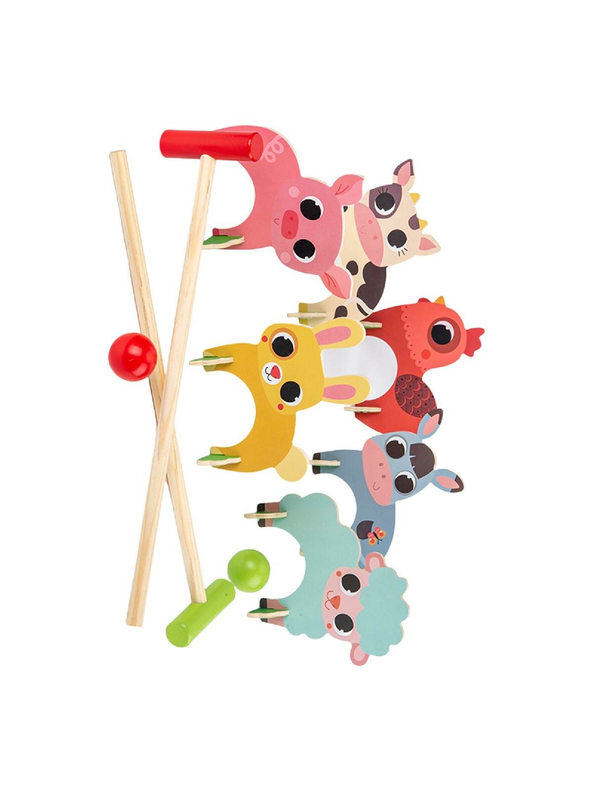 Игра в крокет с деревянными животными